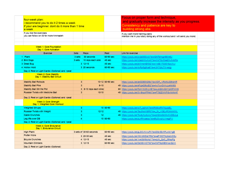 One-Month Abs Workout Plan | PDF | Aerobic Exercise | Strength Training