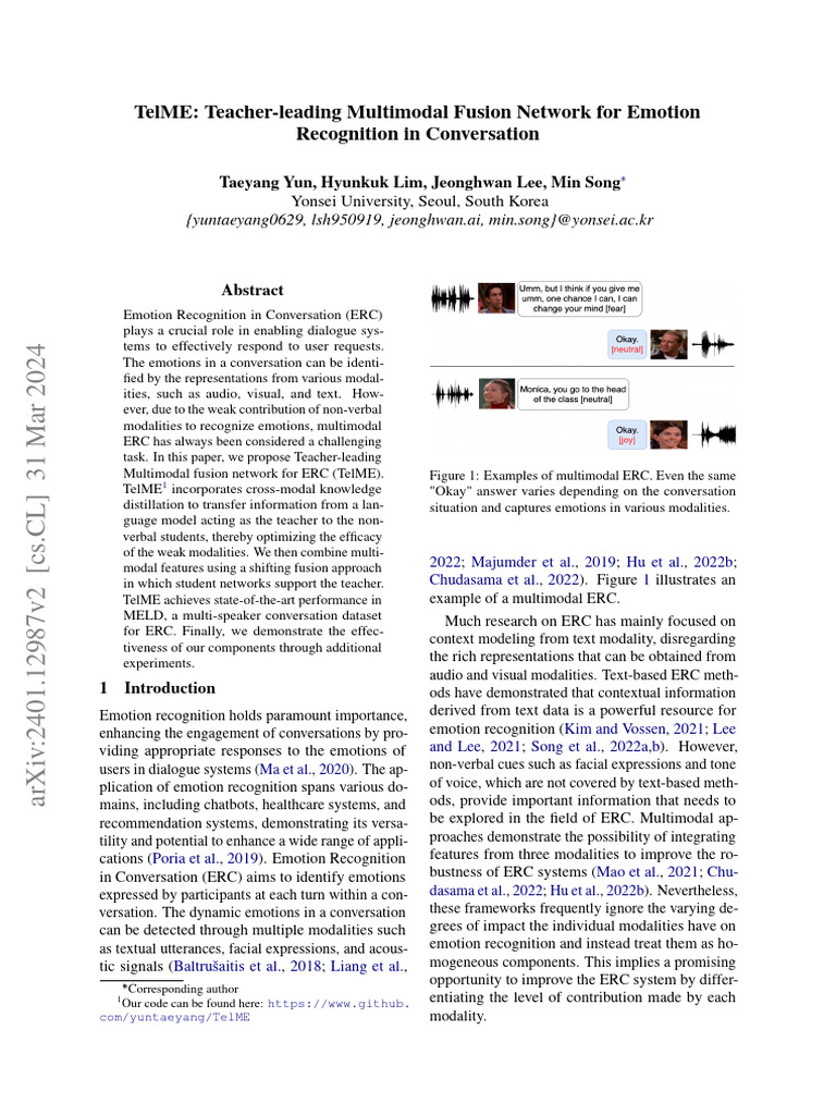 Telme: Teacher-Leading Multimodal Fusion Network For Emotion Recognition in Conversation | PDF ...