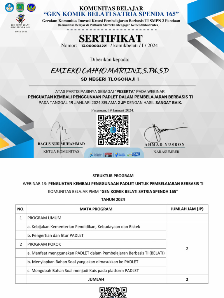 Sertifikat Komunitas Emi | PDF