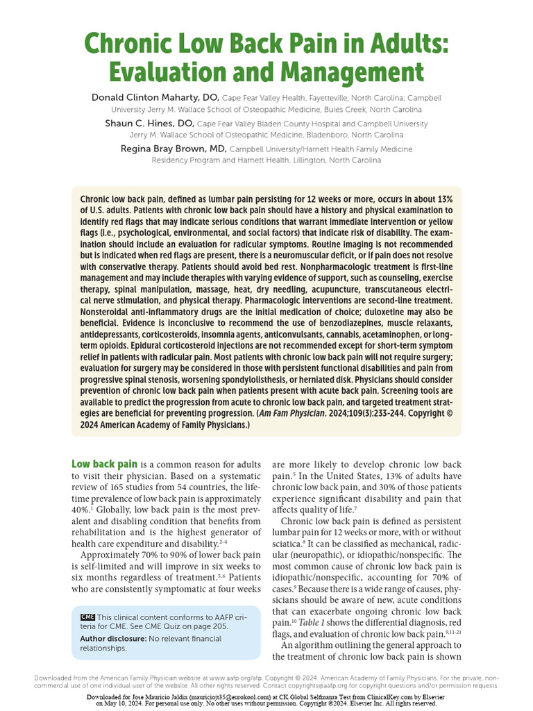 Chronic Low Back Pain in Adults | PDF | Back Pain | Low Back Pain