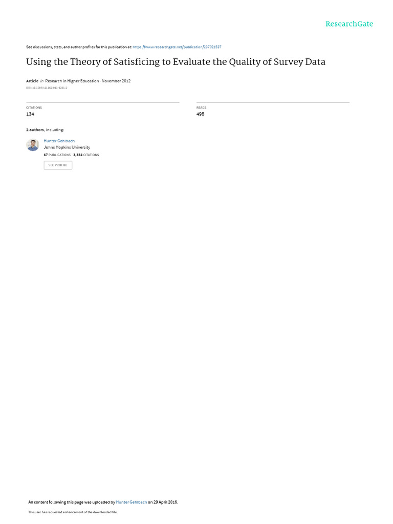 (Barge & Gehlbach, 2012) Using The Theory of Satisficing To Evaluate ...