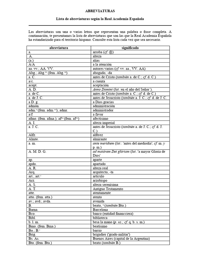 Abreviaturas según la RAE | PDF