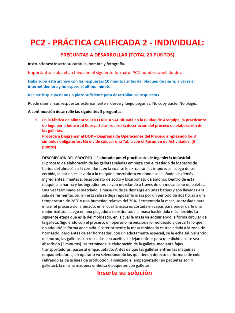 Práctica Calificada 2 Individual - 3 Preguntas - 20 Ptos | PDF | Galleta