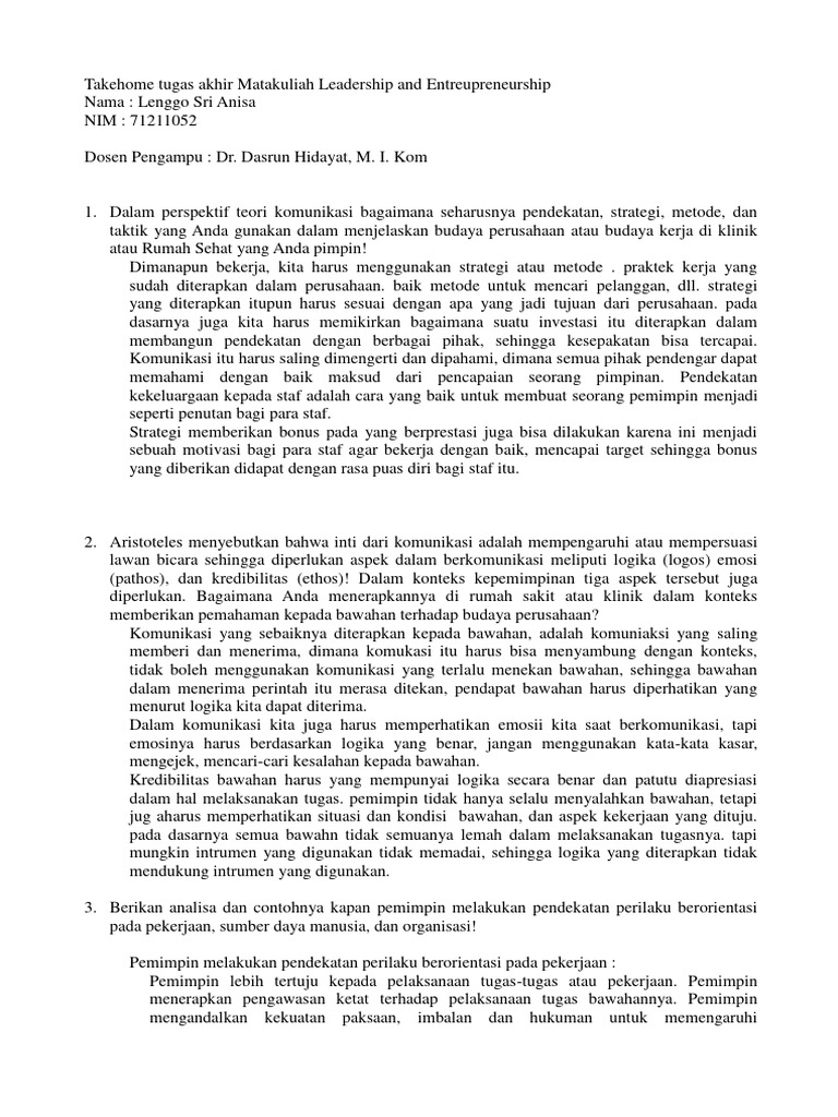 Take Home Matkul Leadership | PDF | Karier & Perkembangan | Pengembangan Diri