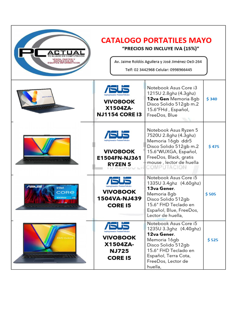 Catálogo de Portátiles Asus, HP, Lenovo y Dell | PDF | Circuito integrado | Hardware de la ...