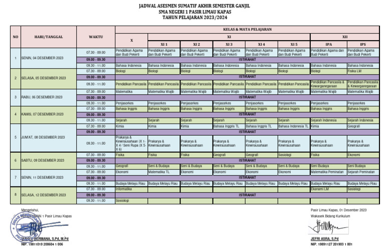 Jadwal Asas Ganjil TP 2023-2024 - Ok | PDF