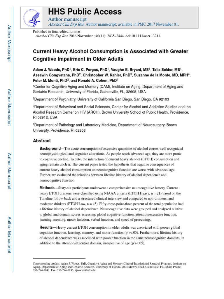 Current Heavy Alcohol Consumption Is Associated With Greater | PDF ...