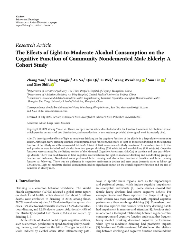 The Effects of Light-to-Moderate Alcohol Consumption On The | PDF ...