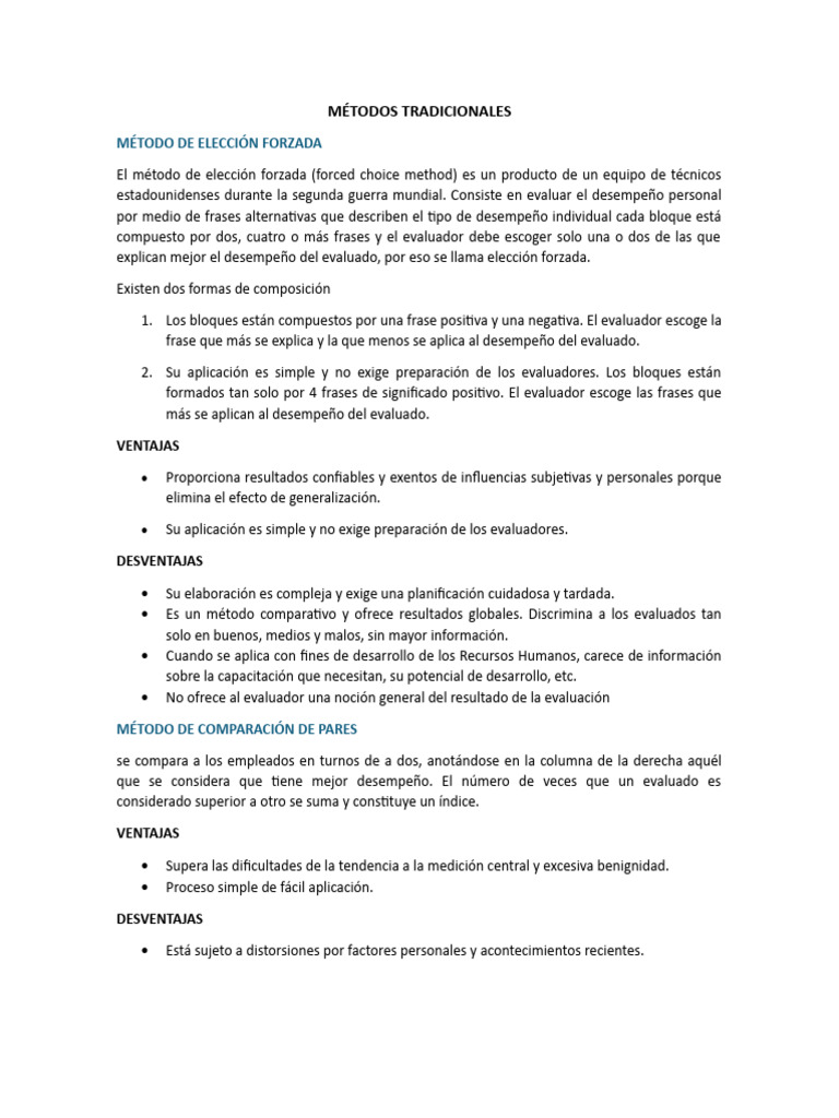 Métodos Tradicionales y Métodos Modernos de Evaluación Del Desempeño | PDF | Evaluación ...
