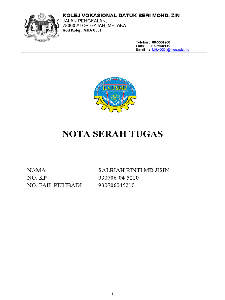 Nota Serah Tugas Salbiah | PDF