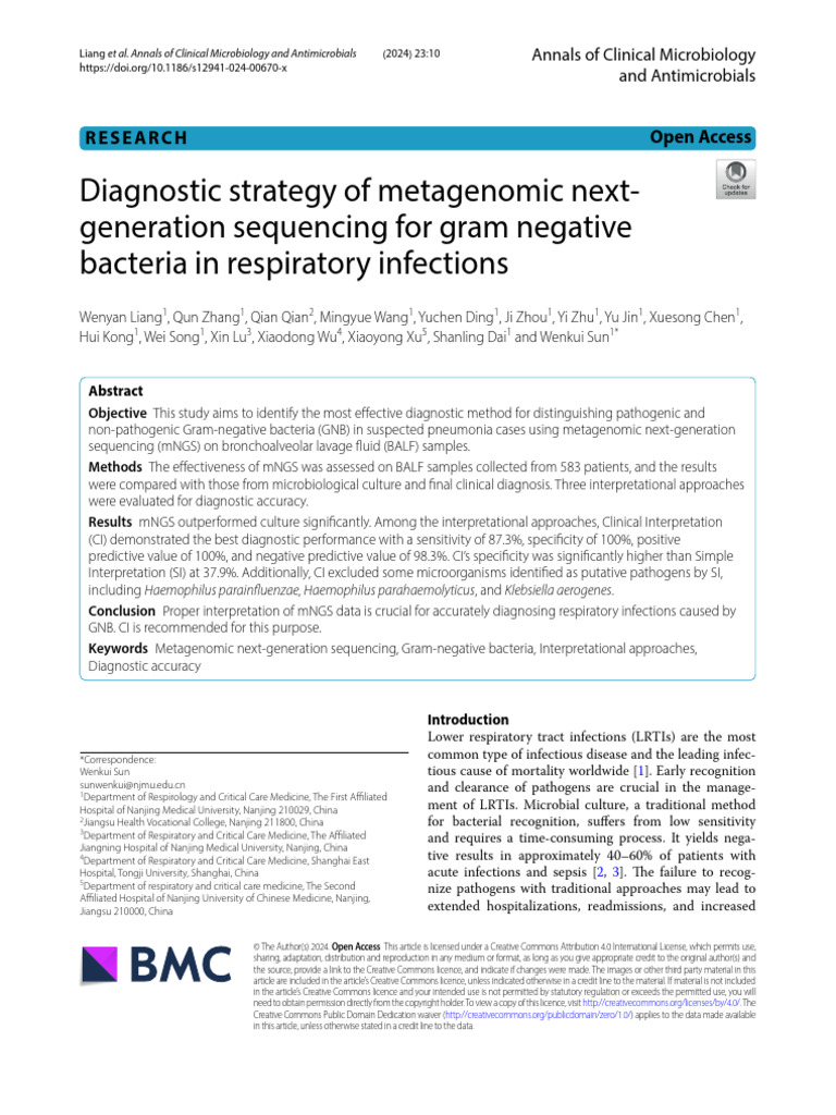 Diagnostic Strategy of Metagenomic Next-Generation Sequuencing For Gram ...