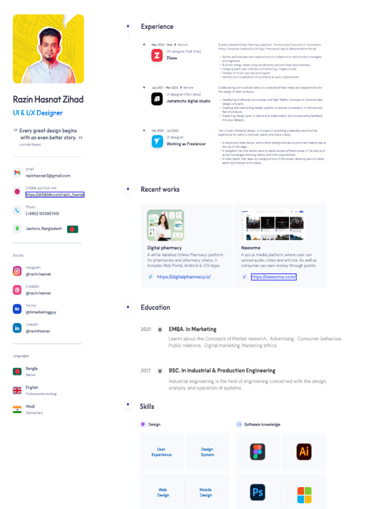 Razin Hasnat Zihad: Experience | PDF | Mobile App | User Interface