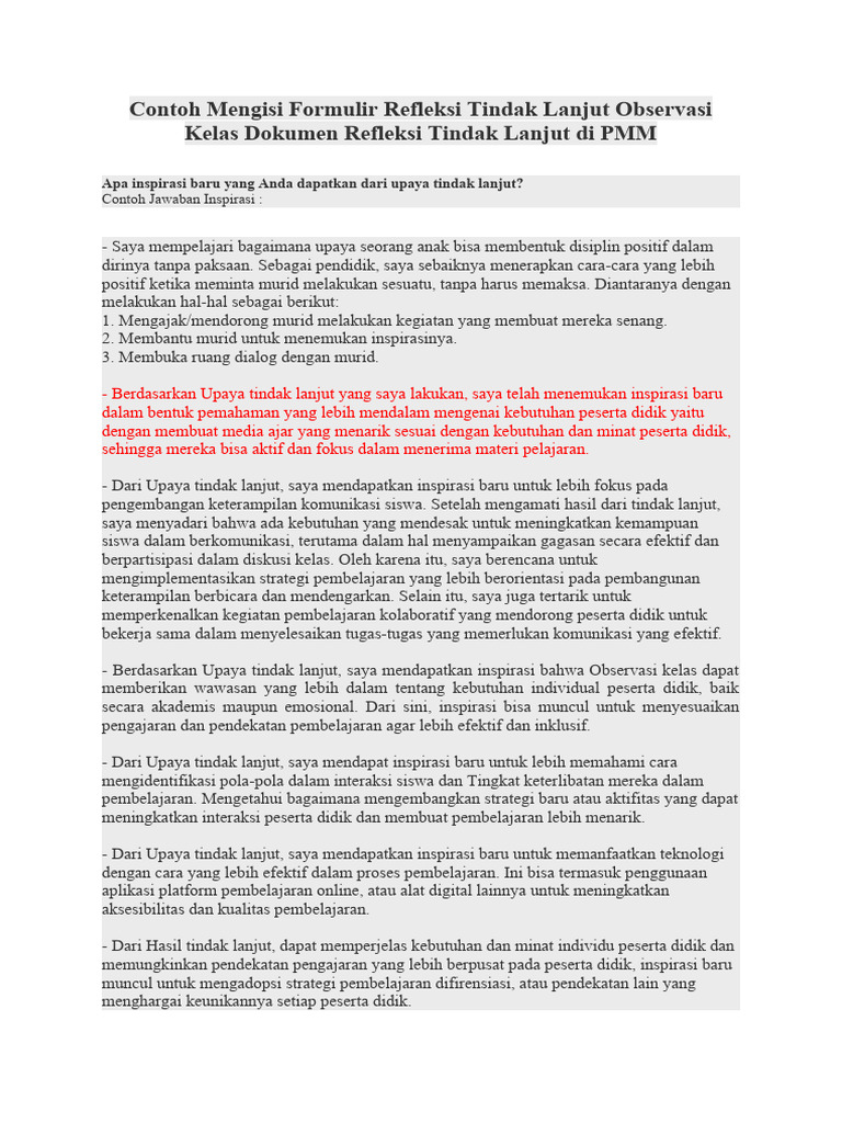 Contoh Pengisian Formulir Refleksi Tindak Lanjut | PDF | Karier ...
