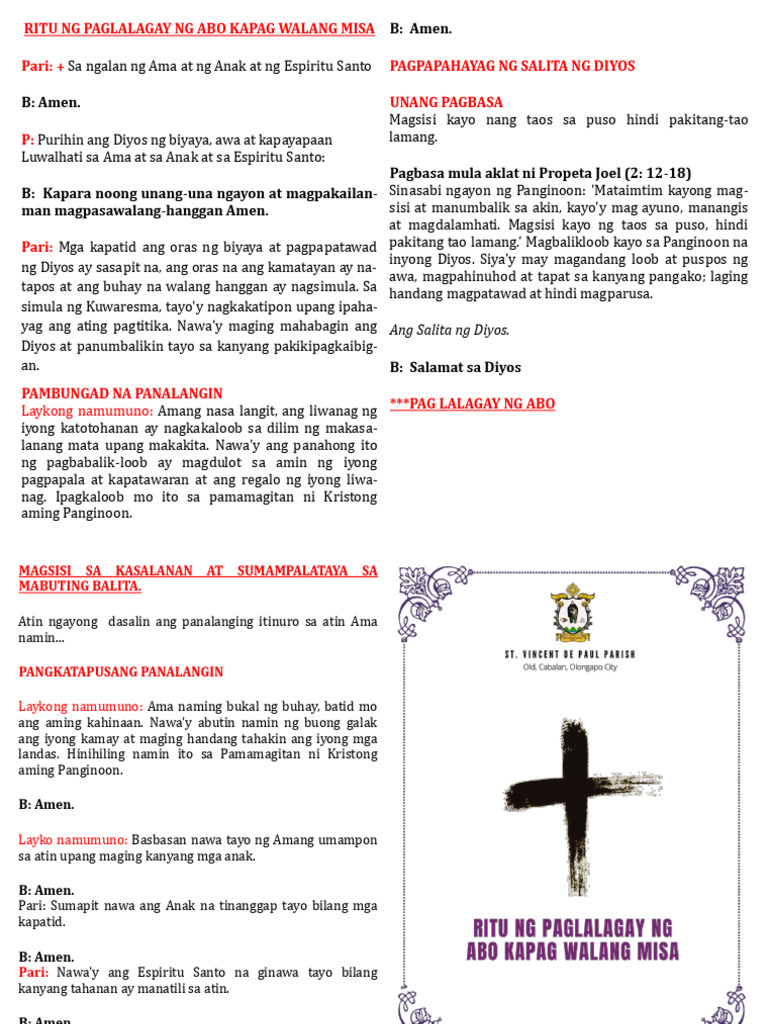 Ritu Sa Pagpapahid NG Abo NG Walang Pagmimisa | PDF