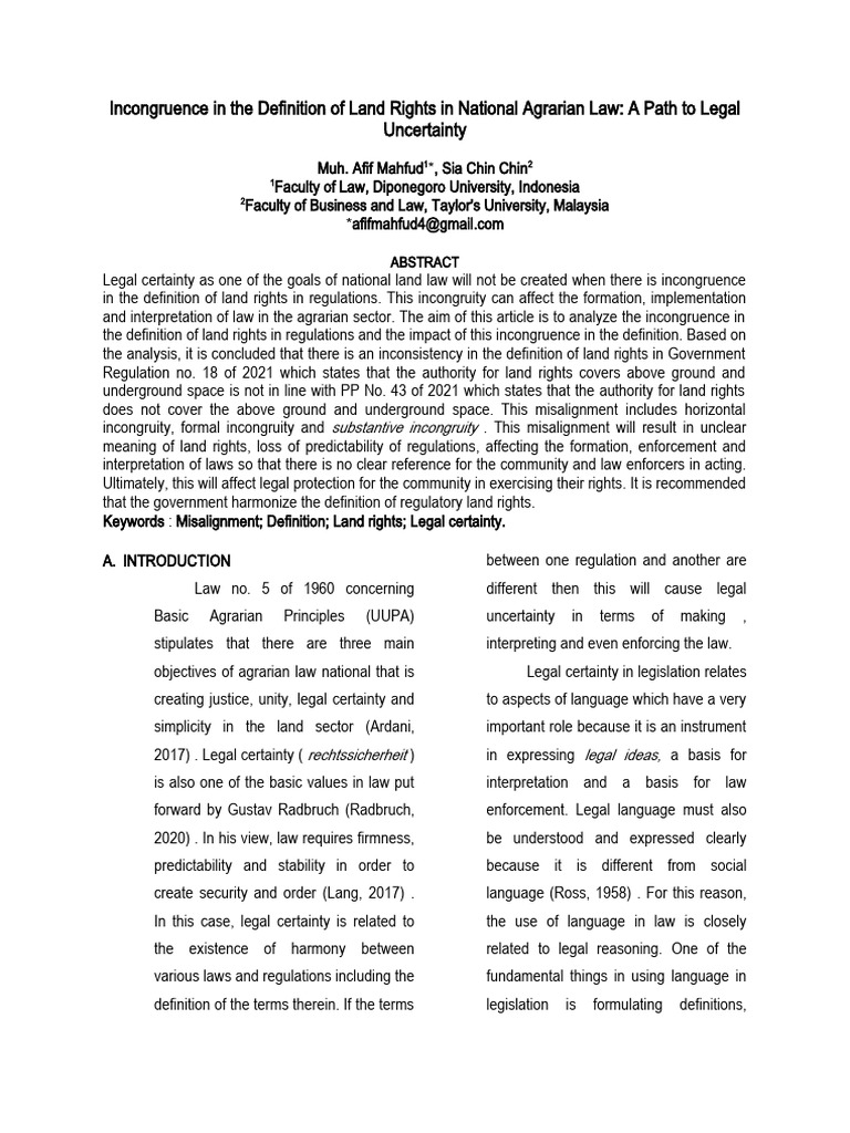 Land Rights Definition Incongruence Analysis | PDF | Truth | Space