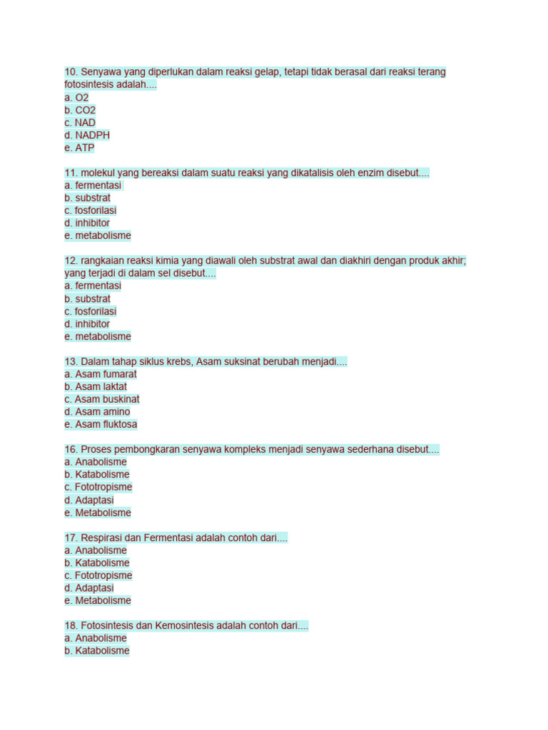 Soal Metabolisme | PDF
