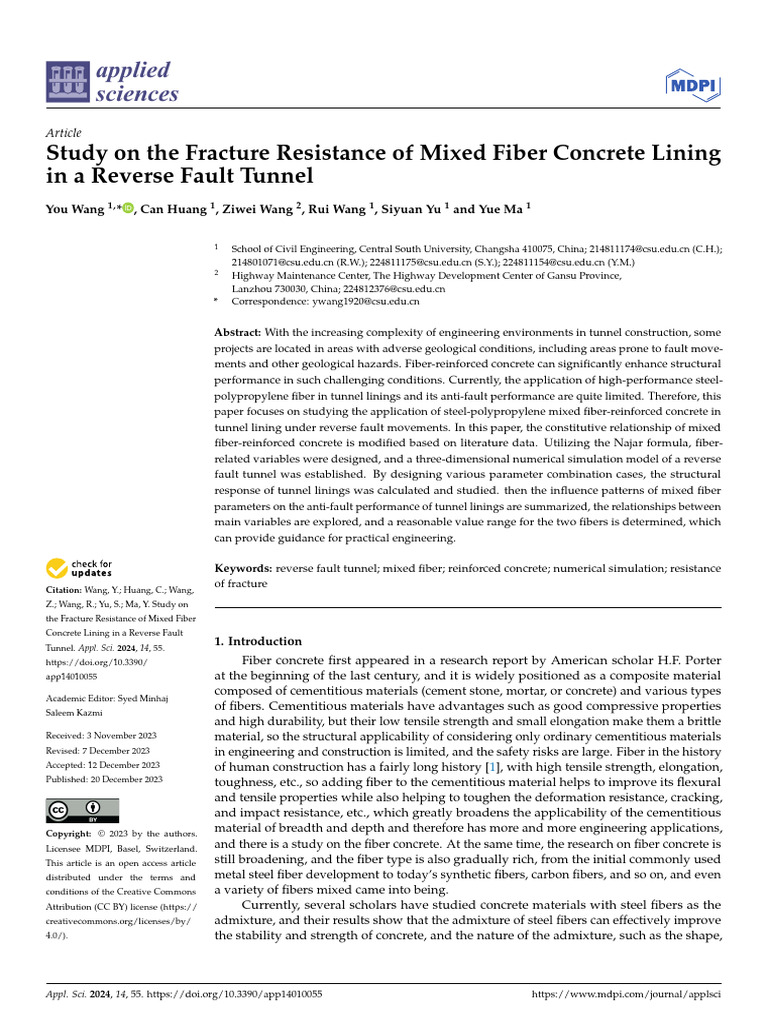 Study On The Fracture Resistance of Mixed Fiber Concrete Lining in A ...
