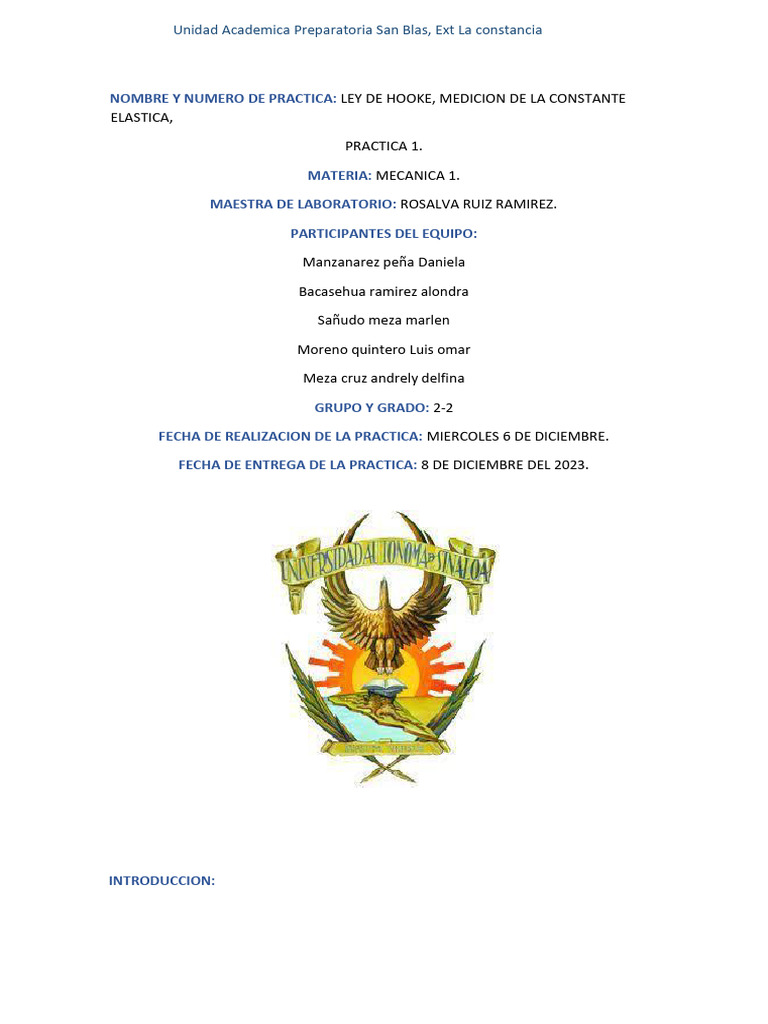 Práctica: Ley de Hooke y Constante Elástica | PDF | Elasticidad (Física ...