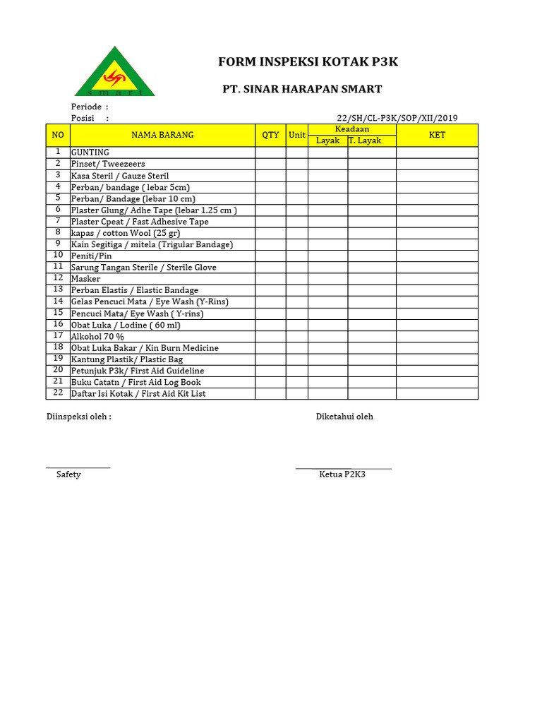 Form Inspeksi P3K | PDF