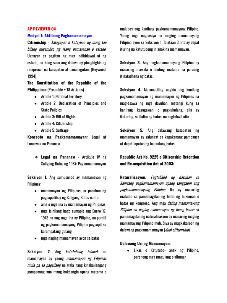 Ap Reviewer Q4 | PDF