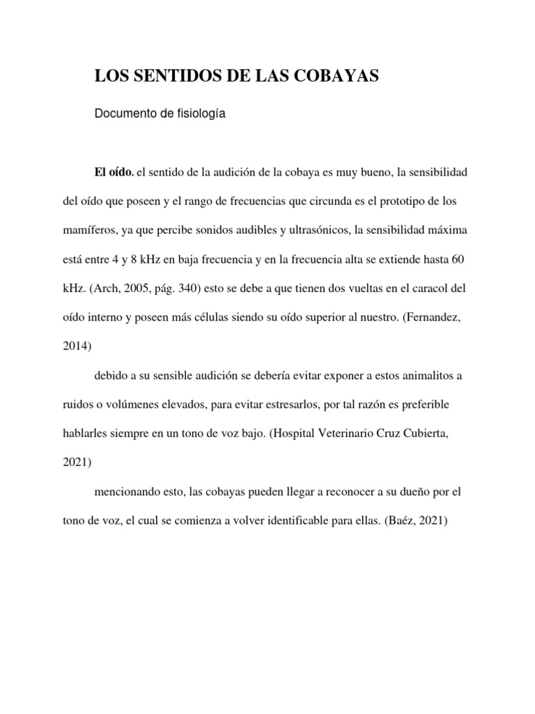 Sentidos de las Cobayas: Oído, Visión y Olfato | PDF | Escuchando | Ojo