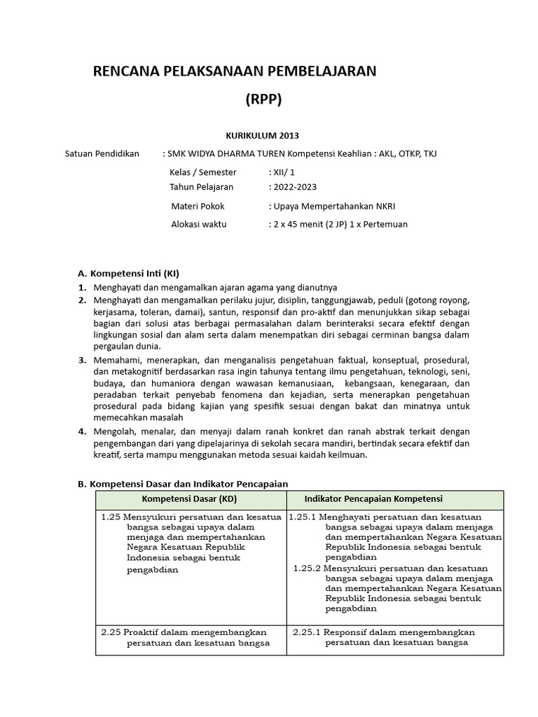 Rencana Pelaksanaan Pembelajaran | PDF