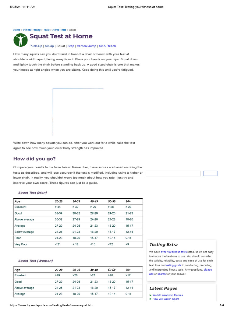 Squat Test - Testing Your Fitness at Home | PDF | Chair