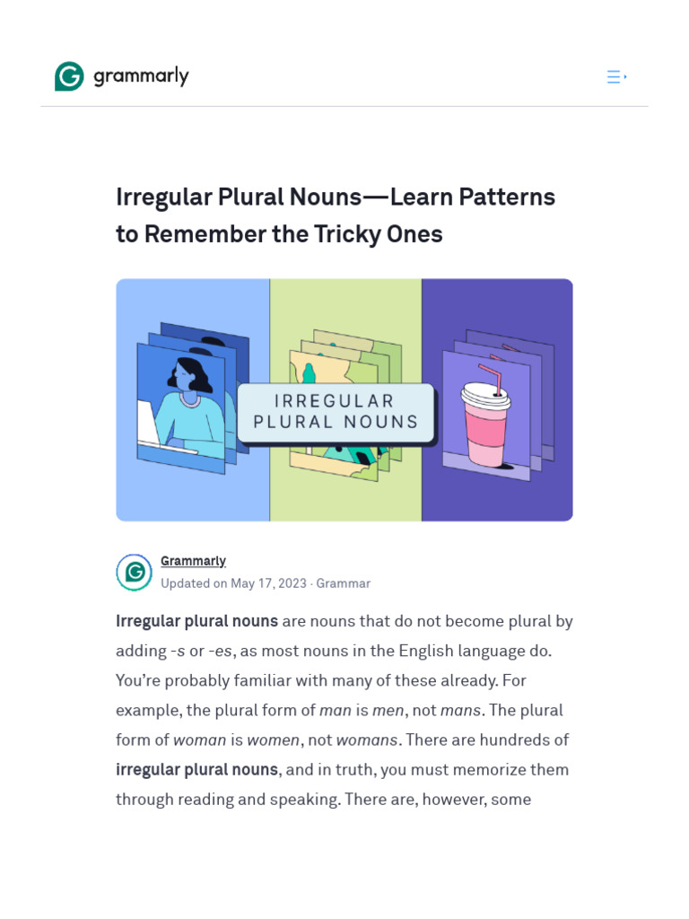 Irregular Plural Nouns-Word Patterns and Tips - Grammarly | PDF ...