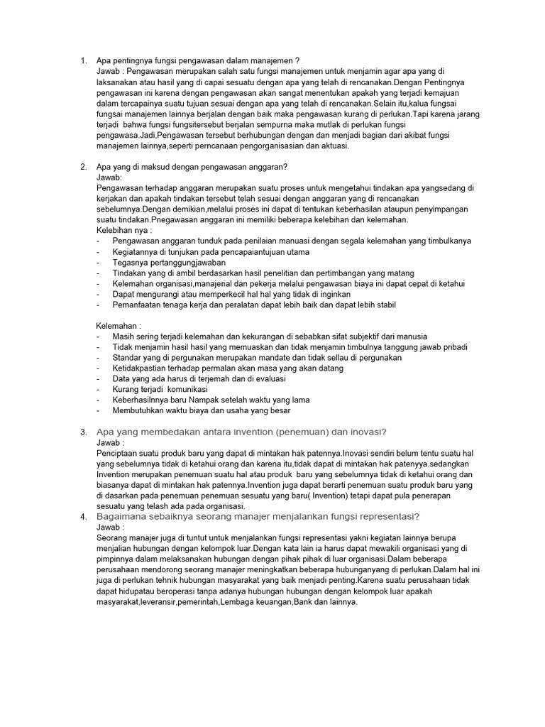 Apa Pentingnya Fungsi Pengawasan Dalam Manajemen | PDF Apa Pentingnya Fungsi Pengawasan Dalam Manajemen | PDF