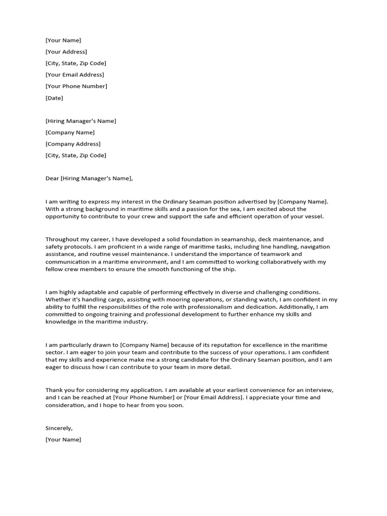 Cover Letter For Ordinary Seaman | PDF | Career & Growth