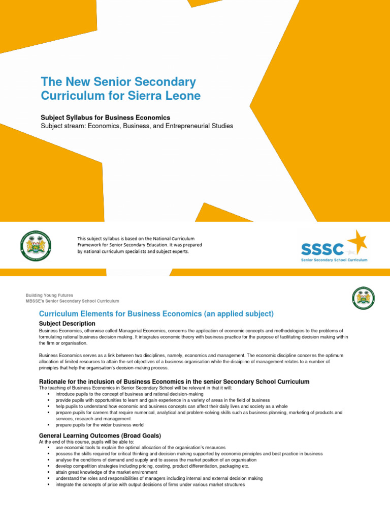 Business Economics Syllabus for SSS | PDF | Demand | Elasticity (Economics)