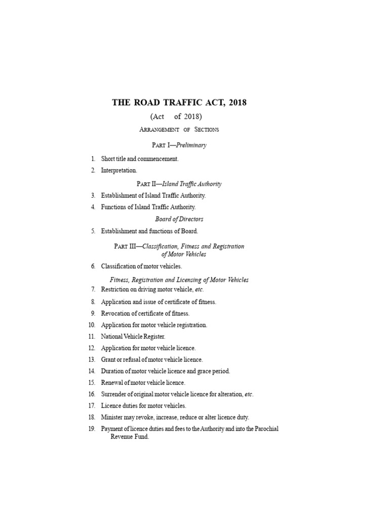 Jamaica Road Traffic Act 2018 Overview | PDF | Driver's License | License