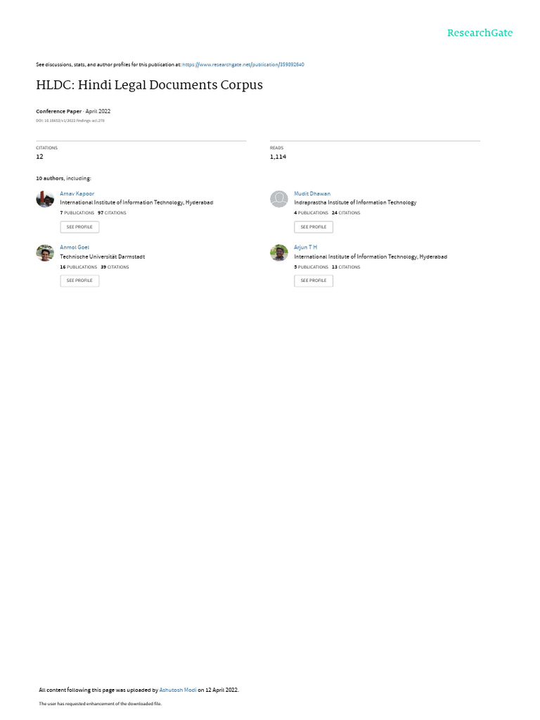 HLDC Hindi Legal Documents Corpus | PDF