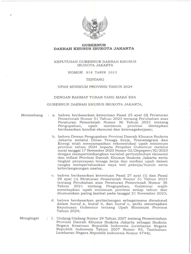 SK Gubernur Ump Jakarta 2024 | PDF SK Gubernur Ump Jakarta 2024 | PDF