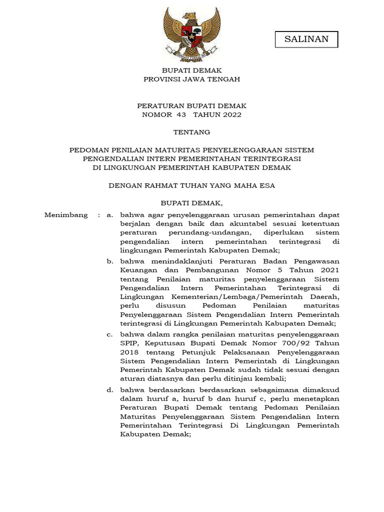 Perbup No 43 Tahun 2022 | PDF