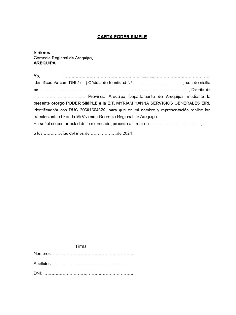 Formato de Carta Poder Simple | PDF