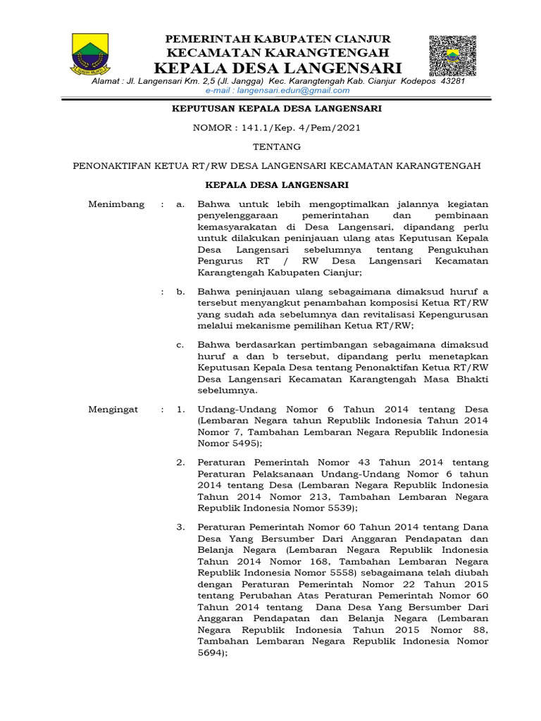 SK Penonaktifan RT RW | PDF