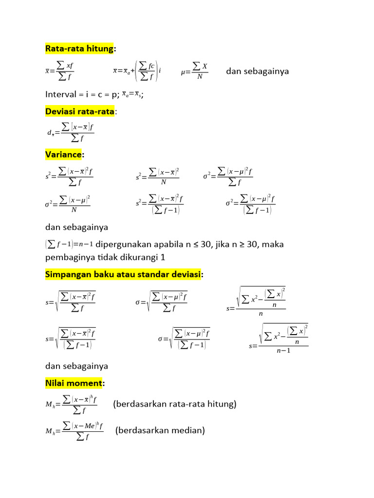 Rumus-Rumus Nilai Sentral Dan Dispersi | PDF