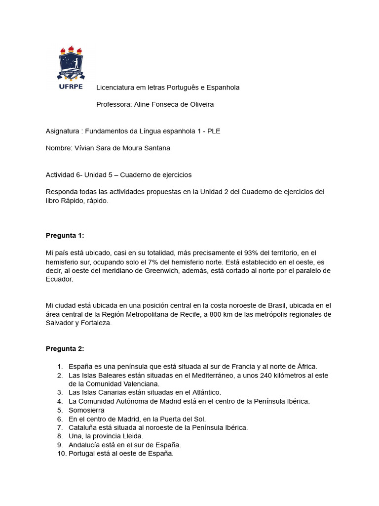 Actividad 6 - Unidad 5 Cuaderno de Ejercicios - Documentos Google | PDF | España