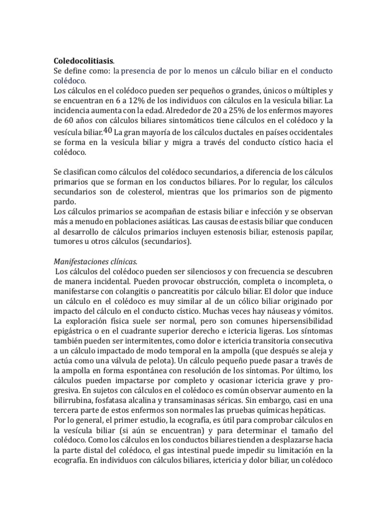 Coledocolitiasis | PDF | Bilis | Medicina CLINICA