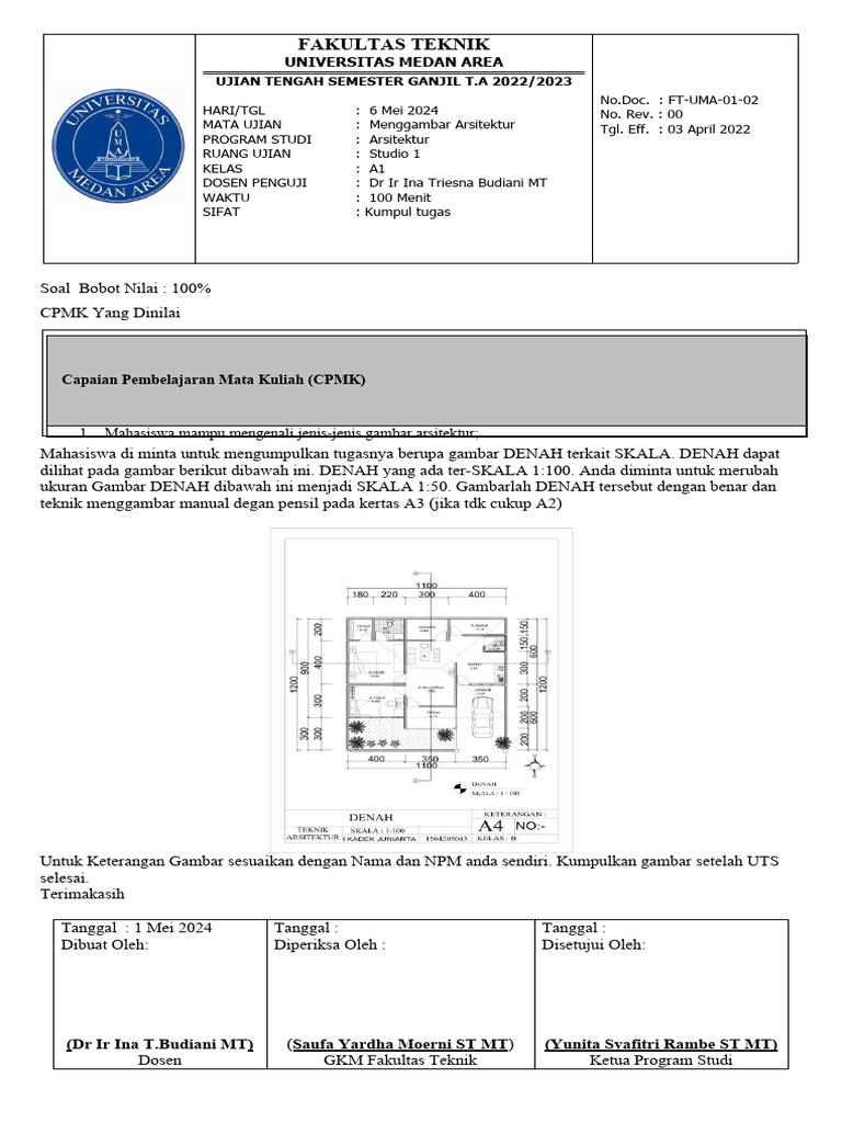 Format Soal UTS Menggambar Arsitektur | PDF