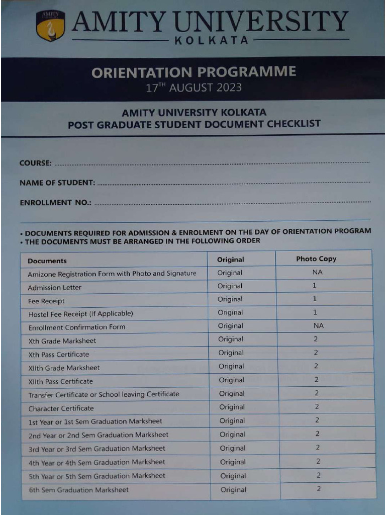 Documents Checklist - PG | PDF