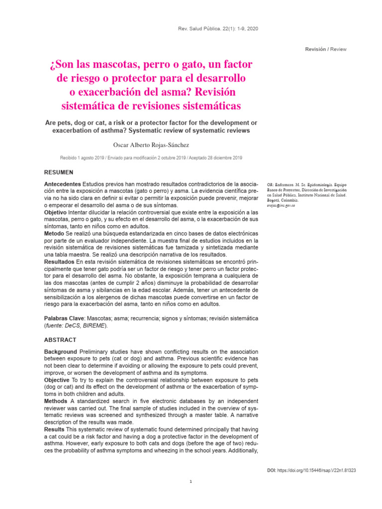 Son Las Mascotas, Perro o Gato, Un Factor ASMA Rsap-22-01-E304 | PDF | Alergia | Asma