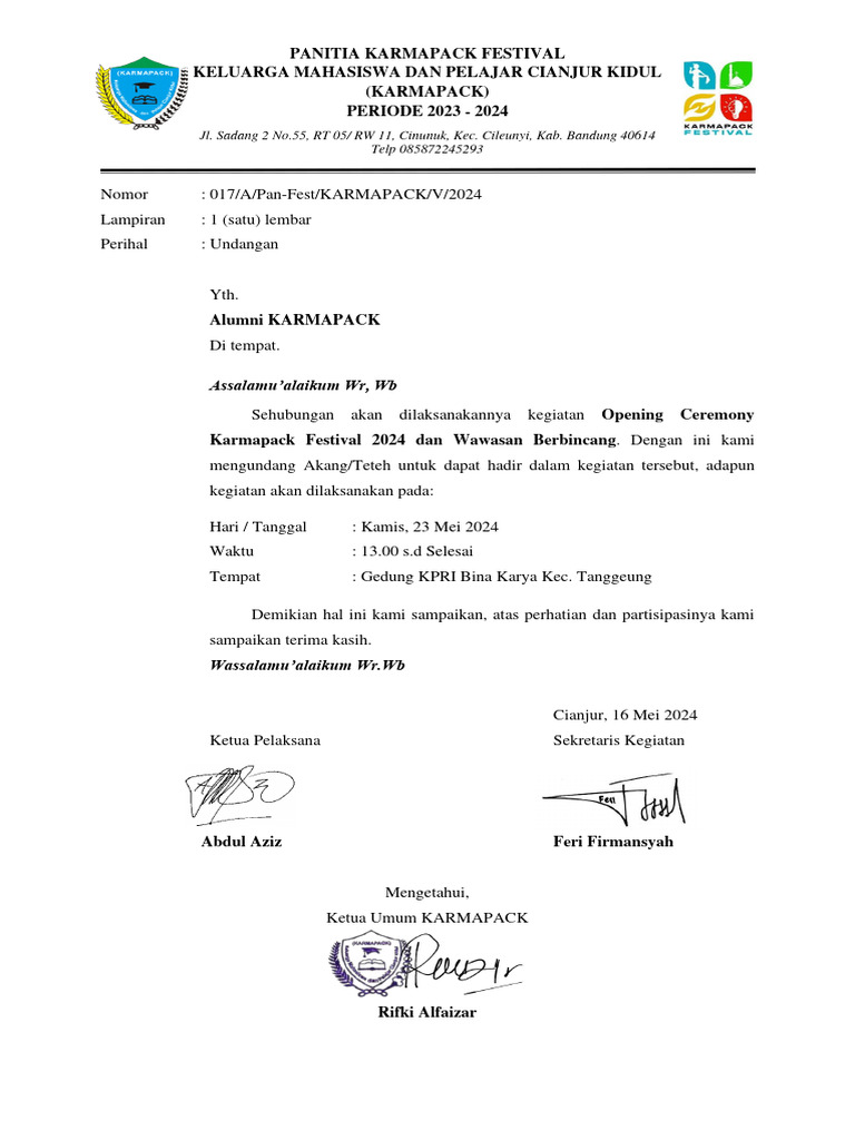 Undangan Opening Ceremony Karmapack 2024 | PDF