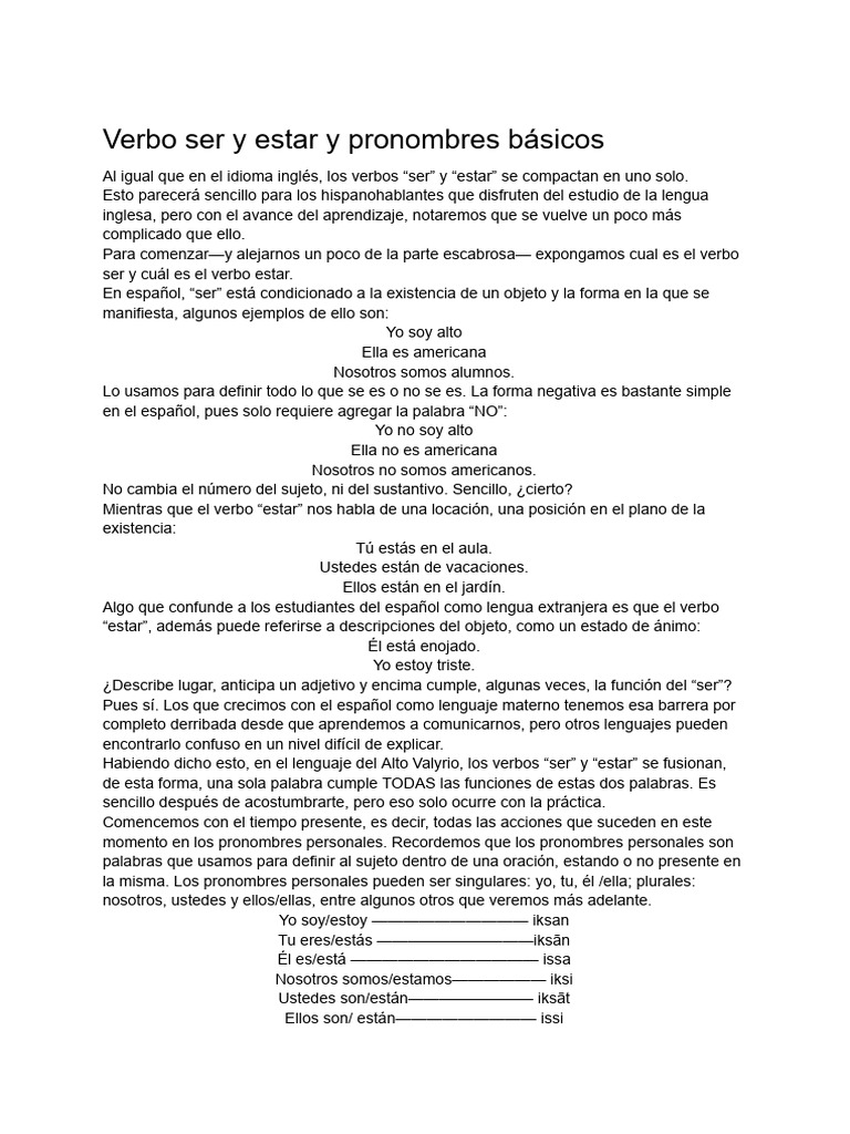Uso de Ser y Estar en Alto Valyrio | PDF | Verbo | Lengua española