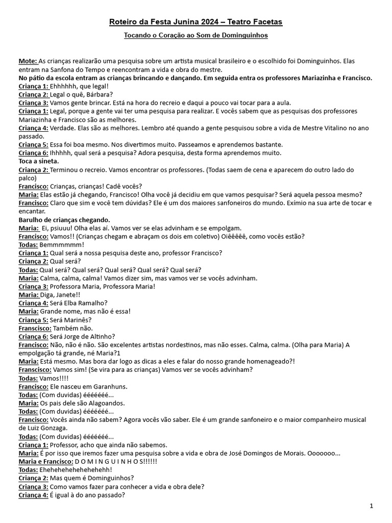 ROTEIRO DA FESTA JUNINA 2024 FACETAS | PDF