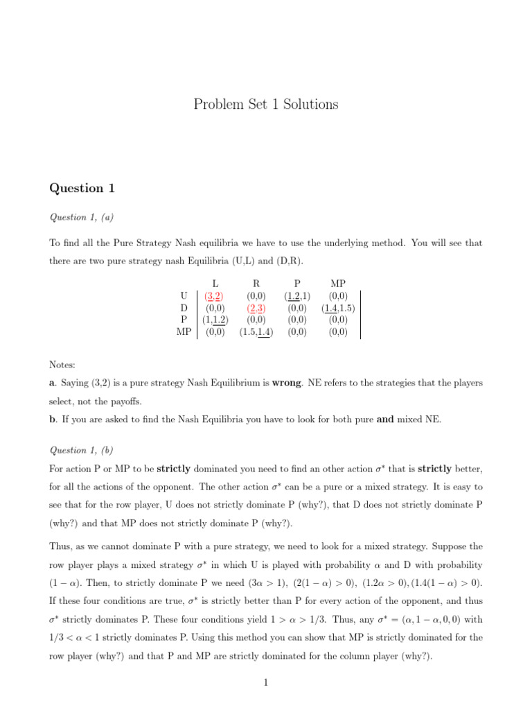 PS1 Solution | PDF | Quantitative Research | Game Theory