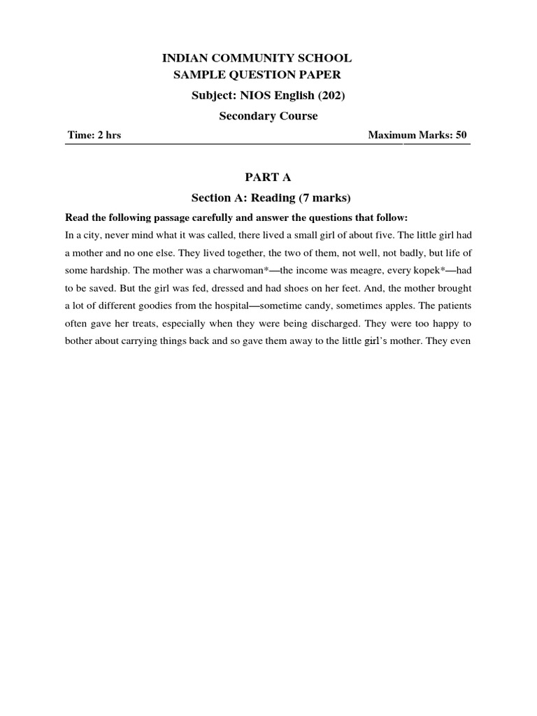 Nios Secondary English Sample Paper | PDF | Coffee