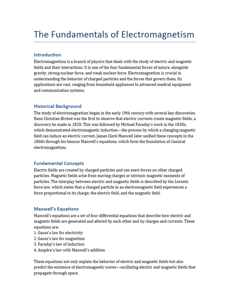 Overview of Electromagnetism Principles | PDF | Electromagnetic ...