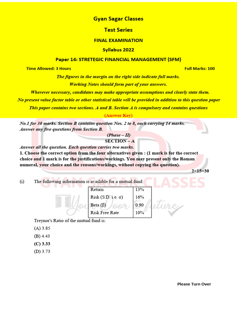 P14 SFM (2nd Paper) Ans Key | PDF | Net Present Value | Swap (Finance)
